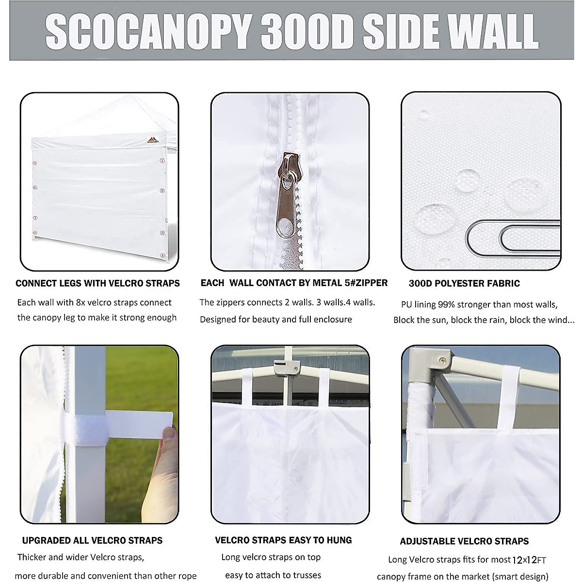 SCOCANOPY SunWall for 12x12 Pop Up Canopy Frame, 3 Pack SideWall Only (Navy Blue)