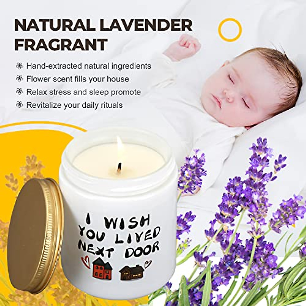 Mothers Day Birthday Gifts for Her, Lavender Candle Gifts for Women - I Wish You Lived Next Door - Best Friend, Friendship Gifts for Women Friend, Relaxation Gift for Women