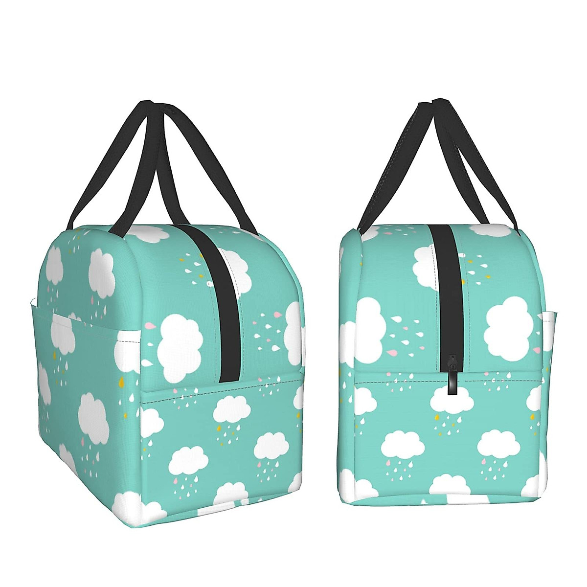 Cute Sky With Rainy Clouds Kawaii Lunch Box Travel Bag Picnic Bags Insulated Durable Shopping Bag Back To School Reusable Waterproof Bags For Man Woman Girls Boys