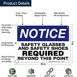Safety Glasses and Safety Shoes Required Beyond This Point Sign, 7" x 10" 0.40 Aluminum, Fade Resistance, Indoor/Outdoor Use, USA MADE By My Sign Center