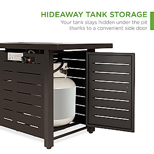 Best Choice Products Fire Pit Table 42in 50,000 BTU Rectangular Steel Propane Gas for Outdoor, Patio w/Burner Lid, Auto Ignition, Hideaway Tank Storage, Cover, Glass Beads - Dark Brown