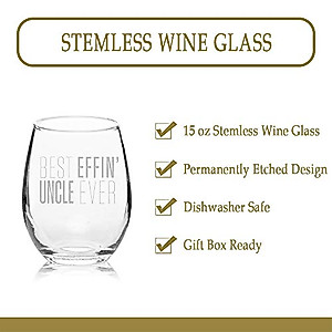 Veracco Stemless Wine Glass Best Effin' Uncle Ever (Clear, Glass)