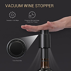 Elktry Electric Wine Bottle Opener, Automatic Electric Corkscrew Wine Opener Battery Operated with Foil Cutter and Wine Pourer and Vacuum Stoppers for Wine Lovers Gift- Black