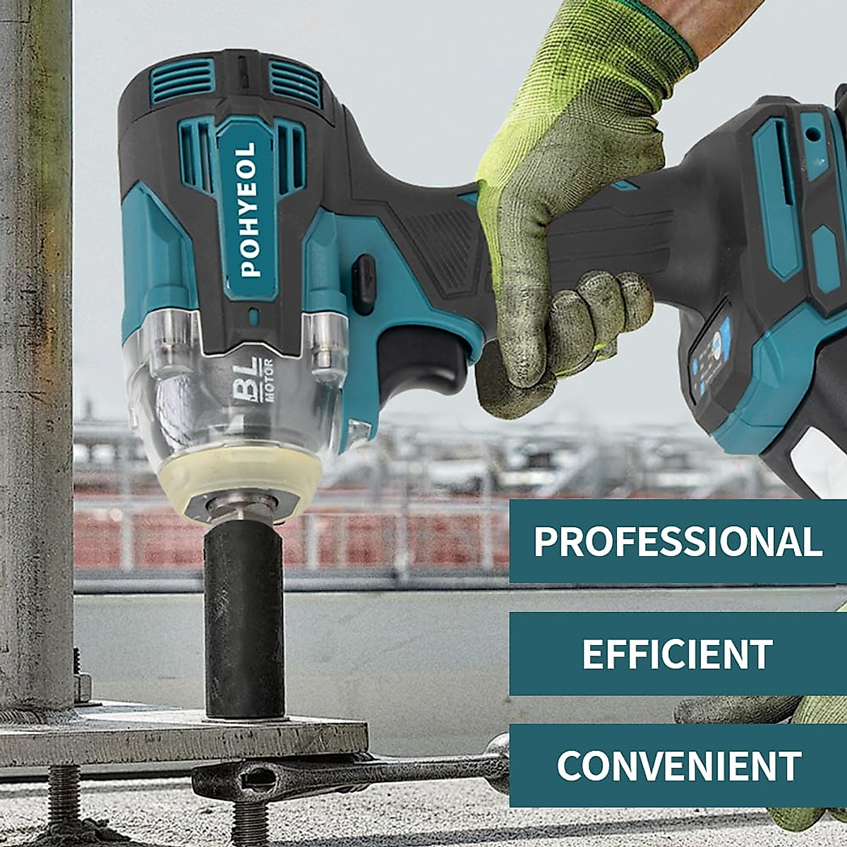 POHYEOL Brushless Impact Wrench 1/2 Inch Chuck,Max Torque 320N.m Cordless Impact Wrench 235ft-lbs,Impact Gun for Car
