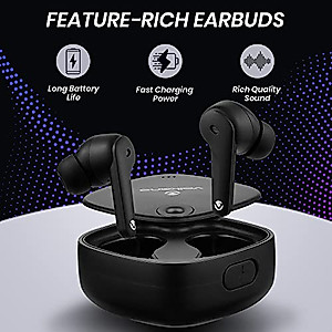 Volkano Ore Series Bluetooth Wireless Earbuds with Swivel Charging Case, Wireless Earphones Long Battery Life, Noise Cancelling Technology, Bluetooth Earbuds for Sports and Workout - (Black)