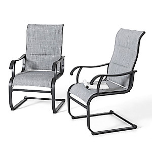 NUU GARDEN Patio Dining Chairs Set of 2, All Weather Outdoor Padded Textilene Patio Chairs, Breathable Spring Motion Textile High Back Outdoor Dining Chairs for Backyard, Lawn, Deck, Grey