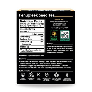 Buddha Teas Organic Fenugreek Seed Tea - OU Kosher, USDA Organic, CCOF Organic, 18 Bleach-Free Tea Bags