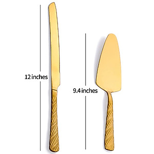 FULLYWARE Gold Cake Cutting Set, Stainless Steel Cake Knife and Server Set, Cake Pie Cutter Set for Wedding, Birthday, Party
