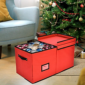 Holiday Cheer Premium Christmas Ornament Storage with 8 Tray – Christmas Storage Container with Dividers Perfect for Holiday Decorations– Fits 128 Holiday Ornaments – Tear-Proof Fabric