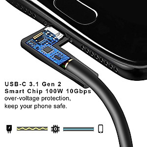 QCEs Right Angle USB C to USB C 3.1 Gen 2 Cable 6.6Ft, Type C Cable 10Gbps 100W PD Charging 4K Video Display Compatible with MacBook Pro/Air 2023 iPad Pro/Air, Galaxy S23/S22/S21/Note 20/10