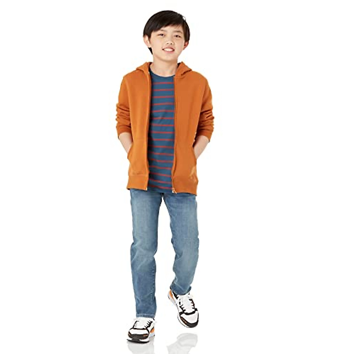 Amazon Essentials Boys' Fleece Zip-Up Hoodie Sweatshirt, Black, X-Small