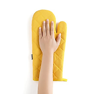 M Miaoyan Oven Mitts and Pot Holders 4 pcs Set,High Heat Resistant 500 Degree Extra Thicken Long Kitchen Cotton Oven Glove for Cooking (12 Inch,Yellow)