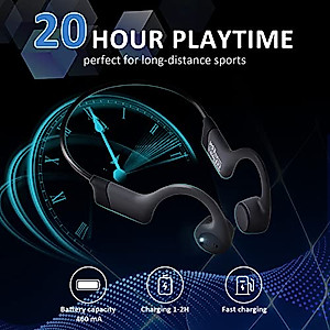 Rakklor Bone Conduction Headphones - Open-Ear Wireless Bluetooth Sport Headphones with Built-in Mic, 20Hr Playtime Waterproof Earphones for Workouts Cycling Running Gym Hiking