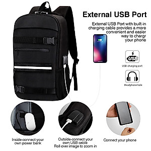 Simbow Skateboard Backpack, Laptop Backpack Rucksack w/ USB Charging Port,Anti-Theft Lock,Water Resistant,Fits up to 15.6-17Inch Laptop, for College School Business Travel Men Boy