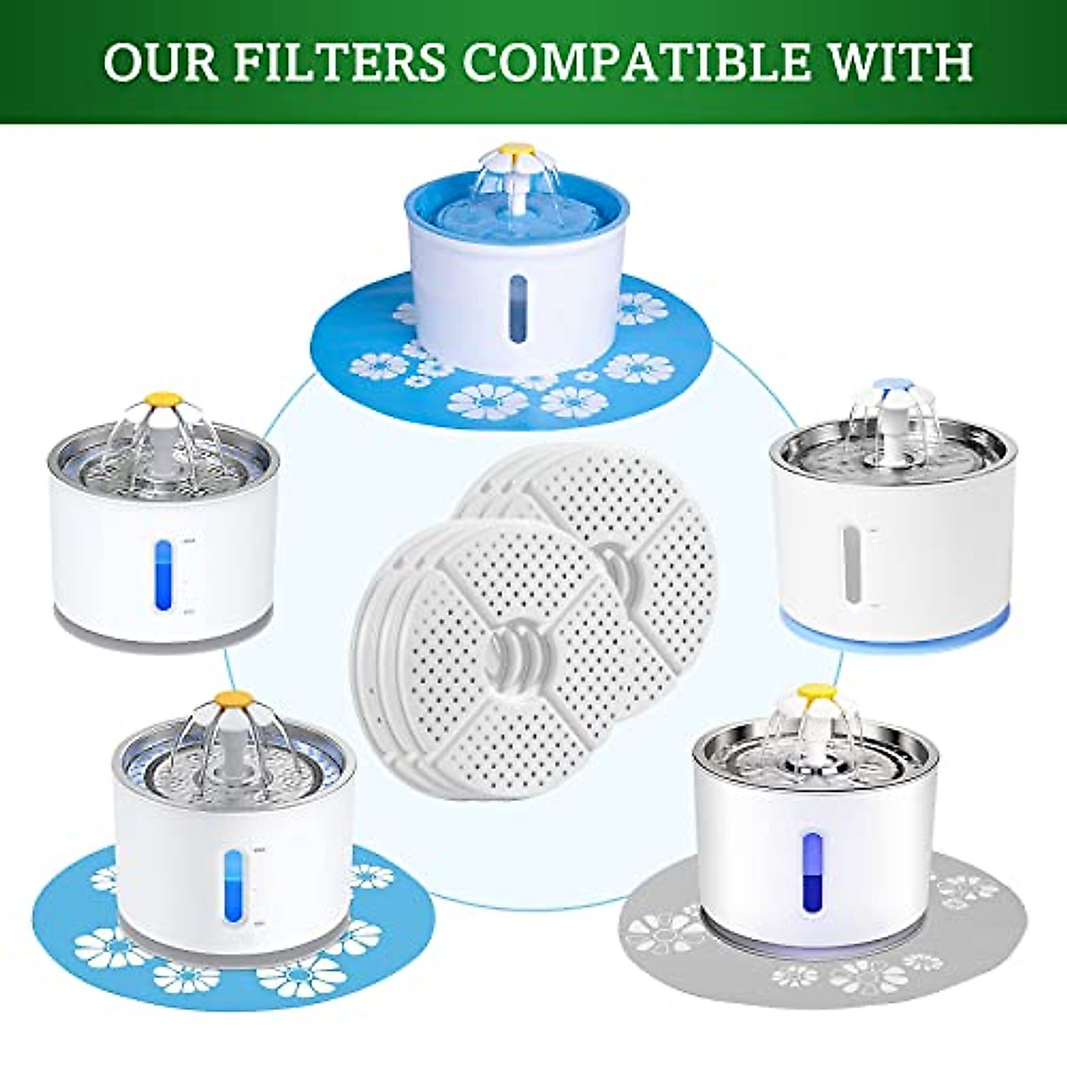 Cat Water Fountain Filter,Activated Carbon Filtration System Pet Water Fountain Filter,Cat Fountain Replacement Filter for 81oz/2.4L Automatic Pet Fountain