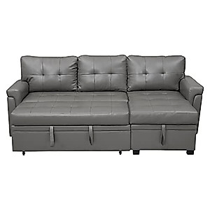 Naomi Home Laura Sectional Sleeper Sofa with Pull Out Bed, Reversible Sleeper Sectional Sofa Bed, Best Sleeper Sofa Couch with 168L Storage, L-Shape Pull Out Couch Bed Sleeper Sofa – Air Leather/Gray