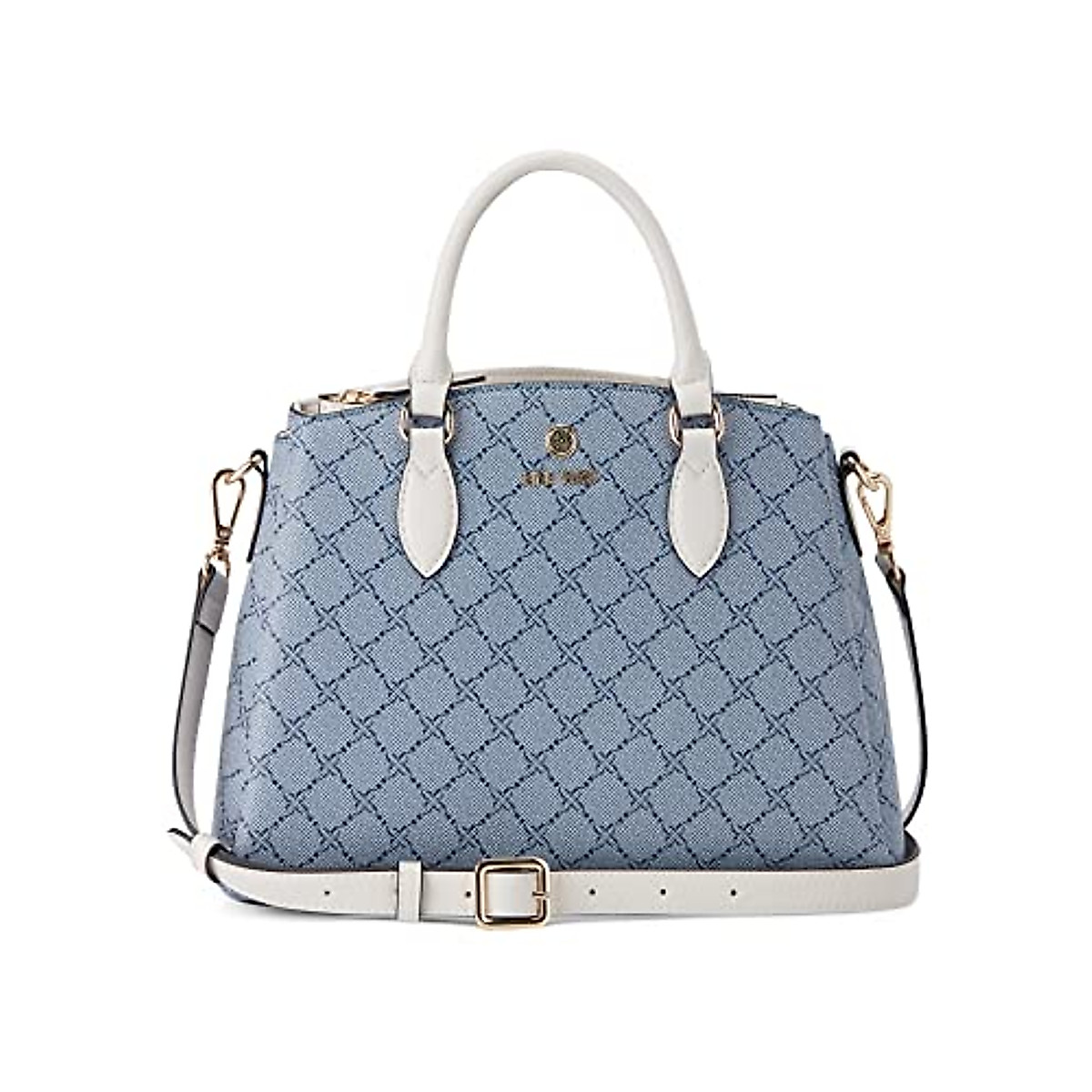 NINE WEST Zenith Small Triple Compartment Satchel Crossbody, Chambray Logo/Milk
