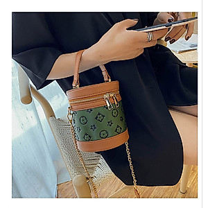 Women Fashion Print Chain Shoulder Bag Cylindrical Bucket Bag Coin Purse