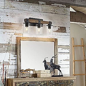 DRNANLIT Wood Vanity Lights,3-Light Farmhouse Bathroom Lighting Fixtures with Clear Glass Shade,Industrial Vintage Rustic Wall Lamp for Bedroom,Living Room,Hallway (3-Light, Antique Wood)