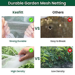 Kesfitt Garden Netting Kit,10x33FT Ultra Fine Mesh Bird Netting for Garden Protection with 10PCS Hoops & 15PCS Stakes & 36PCS Clips,Insect Netting Pest Barrier Row Cover for Vegetable Fruits Flowers