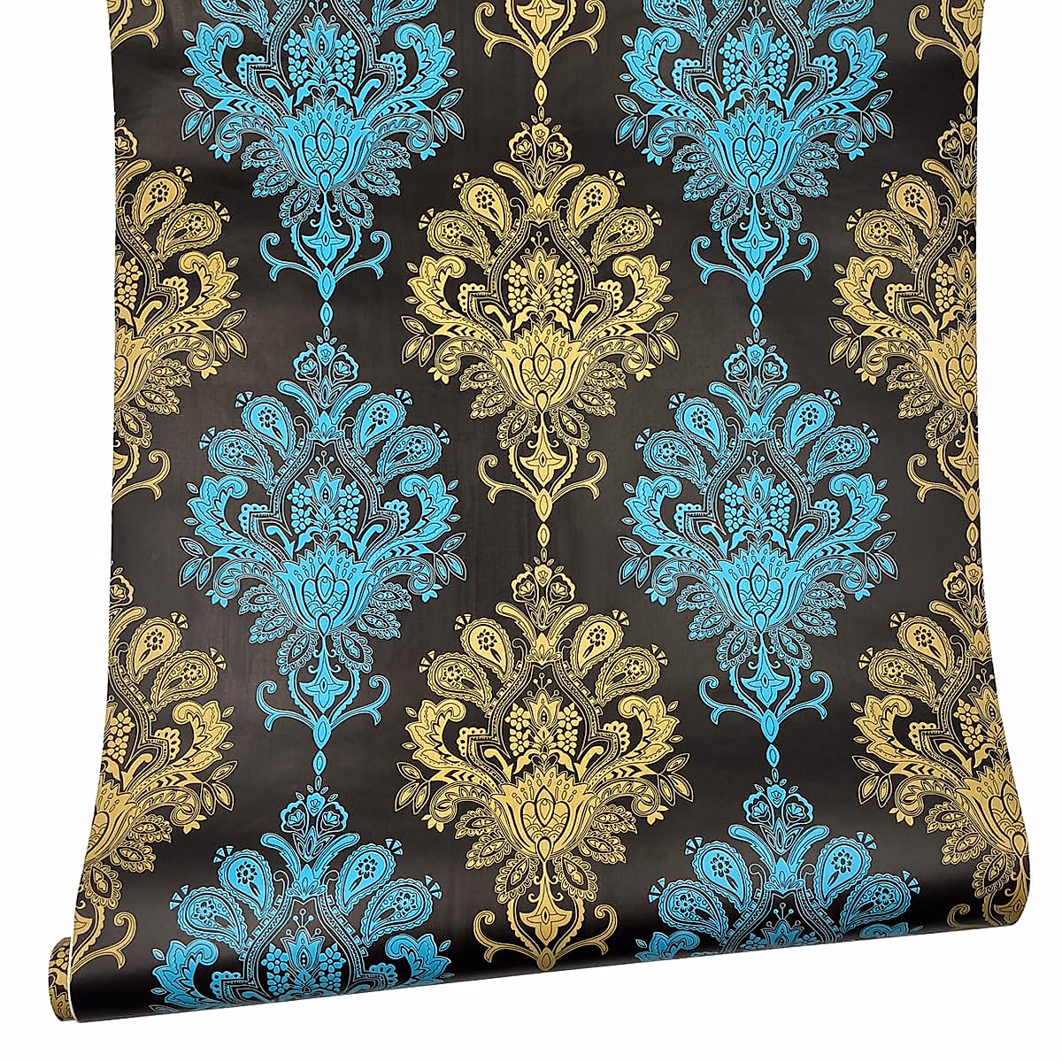 Yifely Yellow Damask Furniture Paper Pre-Pasted Shelf Liner Dresser Drawer Covering Mat 17.7 Inch by 9.8 Feet