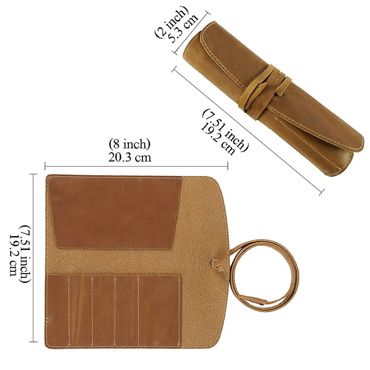 AIGUONIU Vintage Genuine Leather Pencil Roll - Pencil Storage Case/Pouch Organizer Handmade (Brown)