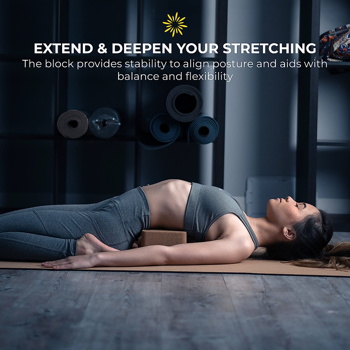 Sunshine Yoga 4" Cork Yoga Block, 6 Pack Bulk Yoga Blocks, Firm and Supportive Yoga Brick for Stretching, Pilates, and Workout, Balance Exercise Block for Schools and Studios, 4" x 6" x 9"