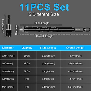11PCS Masonry Drill Bit for Pots Bottles Ceramic Tile Glass Brick 3/16 to 1/2 inch Ceramic 1/4" Hex Shank Carbide Tips Concrete Drill Bit Set
