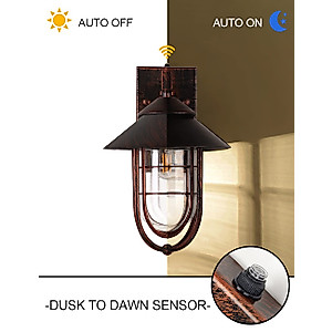 VOCLDFA Dusk to Dawn Sensor Outdoor Wall Lantern Nautical Style Outdoor Lighting fixtures Wall Mount Waterproof Outdoor Wall Sconce Retro Oil Rubbed Bronze Finish Outside Wall Lamp for Porch Yard