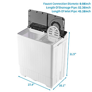 IMSEIGO Twin Tube Mini Washing Machine, Portable Laundry Washer with 26LBS Capacity, 18Lbs Washer and 8Lbs Spiner Built-in Drain Pump/Semi-Automatic for Apartments, RVs and Dorms (White & Black)