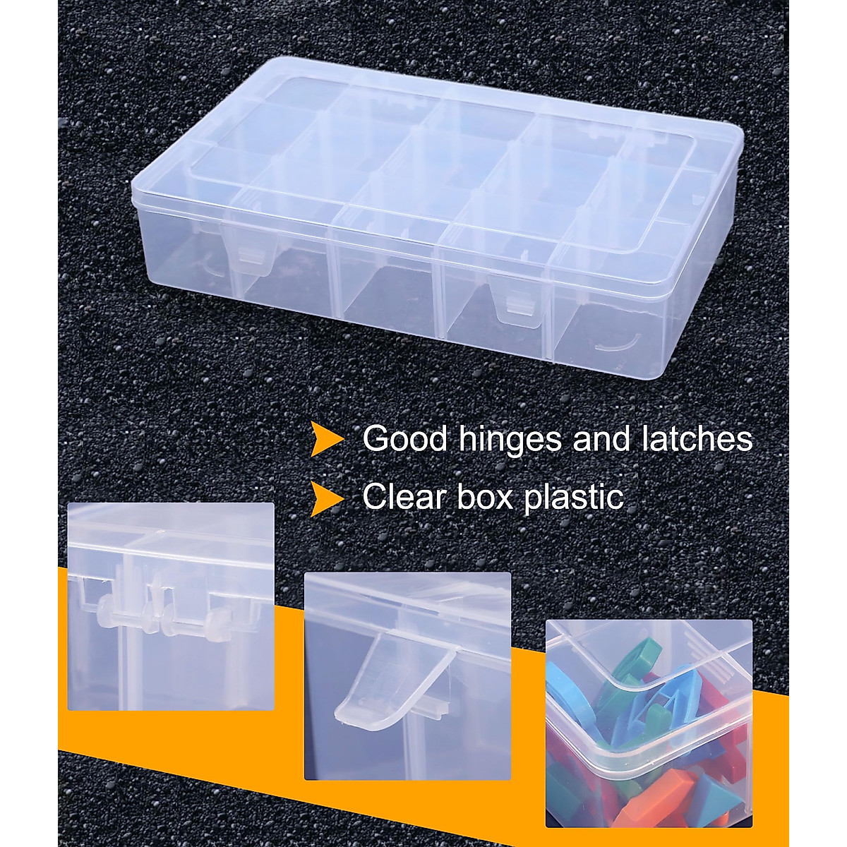 Qudqju Tackle Box Organizer Plastic Organizer Box with Dividers Bead Organizer Box Container Clear Snackle Box Container Large 15 Grid Box Organizer