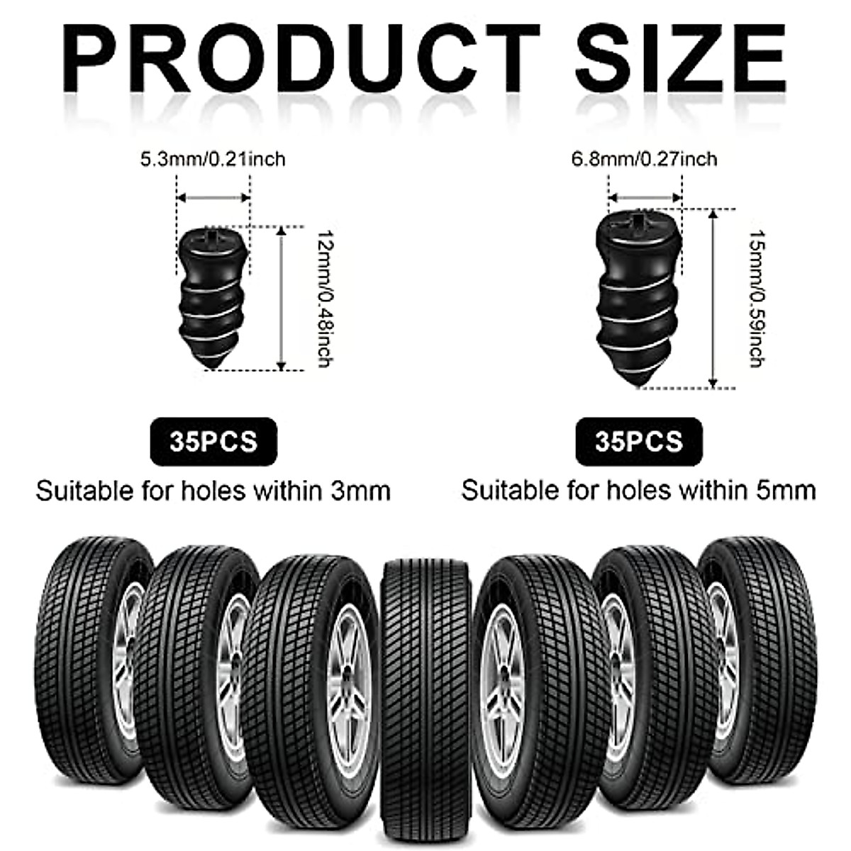 SAVITA 70pcs Tire Repair Rubber Nail, Auto Motorcycle Vacuum Tire Repair Nail Car Tire Repair Nails with a Screwdriver for Car Truck Tractor Tire Puncture Repair (0.21x0.48in; 0.27x0.59in)