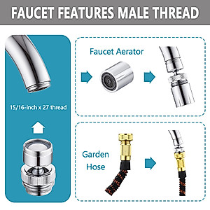 YRDL Faucet Adapter with Dual-function Aerator Kit, Sink Faucet to Garden Hose Adapter,Multi-Thread Sink Faucet Adapter for Kitchen and Bathroom，Sink to Hose Adapter，3/4" GHT Thread Chrome.