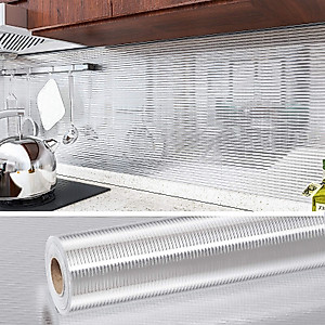 VEELIKE Kitchen Oil Proof Waterproof Sticker Stainless Steel Contact Paper Aluminum Foil Kitchen Stickers Self Adhesive Wallpaper for Backsplash Silver Contact Paper Metal for Appliances (15.8"×118")