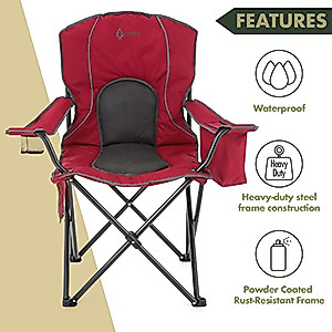 ARROWHEAD OUTDOOR Portable Folding Camping Quad Chair w/ 4-Can Cooler, Cup-Holder, Heavy-Duty Carrying Bag, Padded Armrests, Supports up to 330lbs, USA-Based Support