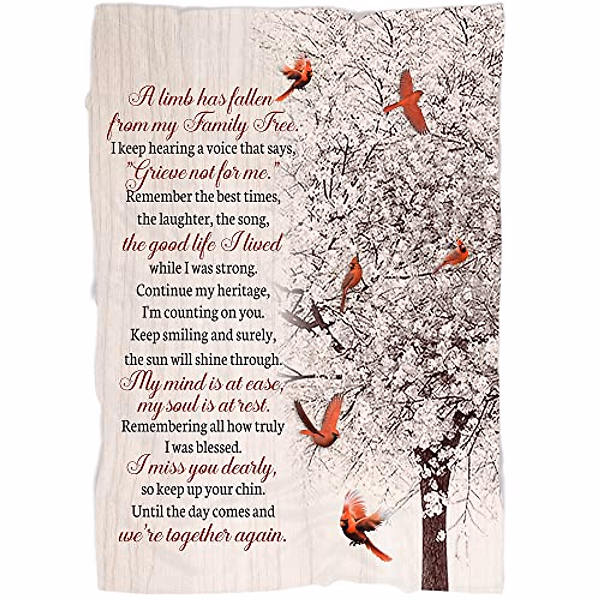 Memorial Blanket| A Limb Has Fallen from Family Tree| Cardinal Remembrance Blanket, Sympathy Memorial Gift for Loss of Father, Mother, Husband in Heaven, in Loving Memory| N2764 (Sherpa, 60x50 inch)