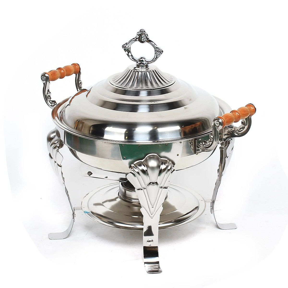 Chafing Dish Stainless Steel Round Durable Buffet Warmer Tray with Lid and Chafing Fuel Holder for Kitchen Party Dining Buffet
