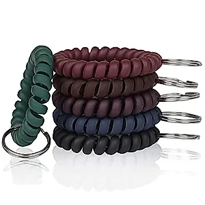 BIHRTC Pack of 6 Wrist Keychain Spiral Stretchable Plastic Coil Wrist Key Holder Stretch Wristband Elastic Stretchable Spiral Bracelet Key Holder Key Ring for ID Badge Sauna Outdoor Sport