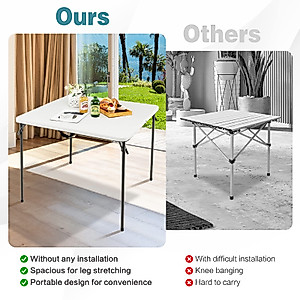 Giantex Portable Folding Table, Foldable Picnic Table with All-Weather HDPE Tabletop, Metal Frame & Carry Straps, Heavy Duty Outdoor Camping Table, Lightweight Card Table for Beach, BBQ, Party (White)