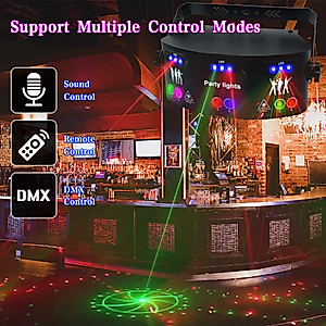 Party Lights, 15 Eyes RGB DJ Disco Lights, Strobe Stage Light Sound Activated LED Projector with Remote Control and 125 Projection Effects for Party Bar Christmas Birthday Wedding, DMX512 Control