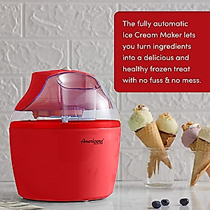 Americana EIM-1400R 1.5 Qt Freezer Bowl Automatic Easy Homemade Electric Ice Cream Maker, Ingredient Chute, On/Off Switch, No Salt Needed, Creamy Ice Cream, Gelato, Frozen Yogurt, Sorbet, Recipe Book