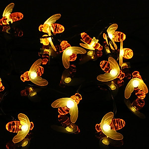 Tomshine Upgraded Solar String Lights Outdoor Waterproof 50 LED Solar Bee Fairy Lights 22.6ft 8 Lighting Modes with Control & Sensitive Light Sensor for Garden, Patio, Yard, Lawn (Warm White)