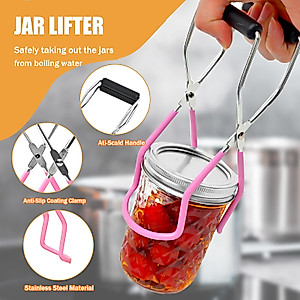 Canning Pot Water Bath Canner with Rack and Lid, 21.5 Quart Stainless Steel Stock Pots, Canning Supplies Starter Kit, Jar Lifter Tongs, Funnels and Full Canning Accessories Tools Set, Pink