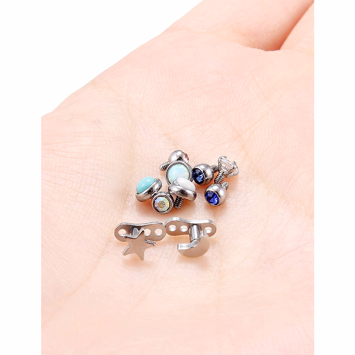 Jenxnjsjo Dermal Piercing Jewelry Tops Back Anchor Surgical Steel Top 14g Titanium Base Face Heart Microdermal Micro Dermals Punk Body Piercings Studs for Women Men Hypoallergenic