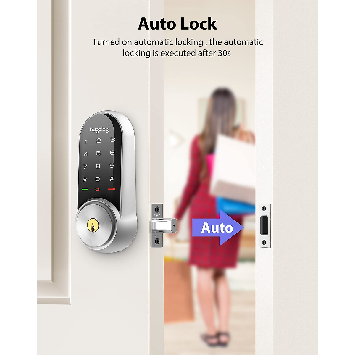 Hugolog Smart Lock,Keyless Entry Door Lock,Keypad Smart Door Lock,Smart Deadbolt Lock,Electronic Door Lock with Keyless Deadbolt,Bluetooth Digital Door Lock for Home,Airbnb,Garage