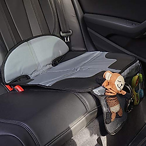 INFANZIA Car Seat Protector with Thickest Padding - Auto Seat Cover Mat for Baby Child Car Seats, Waterproof 600D Fabric, PVC Leather Reinforced Corners & 2 Large Pockets for Handy Storage, Gray
