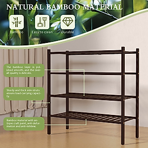 ROMGUAR CRAFT 4 Tier Bamboo Shoe Rack for Closet Free Standing Wood Shoe Shelf for Entryway Small Space Stackable 27"x11"x26" (Brown)
