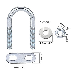 uxcell Round U-Bolts 4 Sets 0.79"(20mm) Inner Width 50mm Length Steel M6 with Nut, Plate, Washer