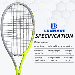 LUNNADE Adults Tennis Racket 2 Pack, Durable 27 Inch Coupled Tennis Racquet Light-Weight, Pre-Strung and Regrip, Suitable for Beginners to Intermediate Players