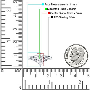 Blue Apple Co. Simulated Cubic Zirconia Size-7 Vintage Art Deco Marquise Wedding Engagement Bridal Ring CZ 925 Sterling Silver